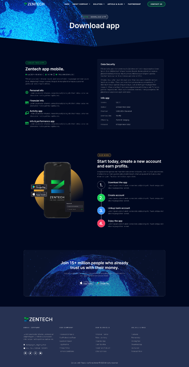 Zentech - Mobile App & Fintech Startup Elementor Template Kit by Rometheme